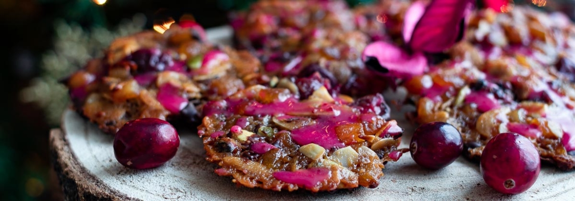 Florentines - Traditional French fruity and nutty sweets on a chocolate ...